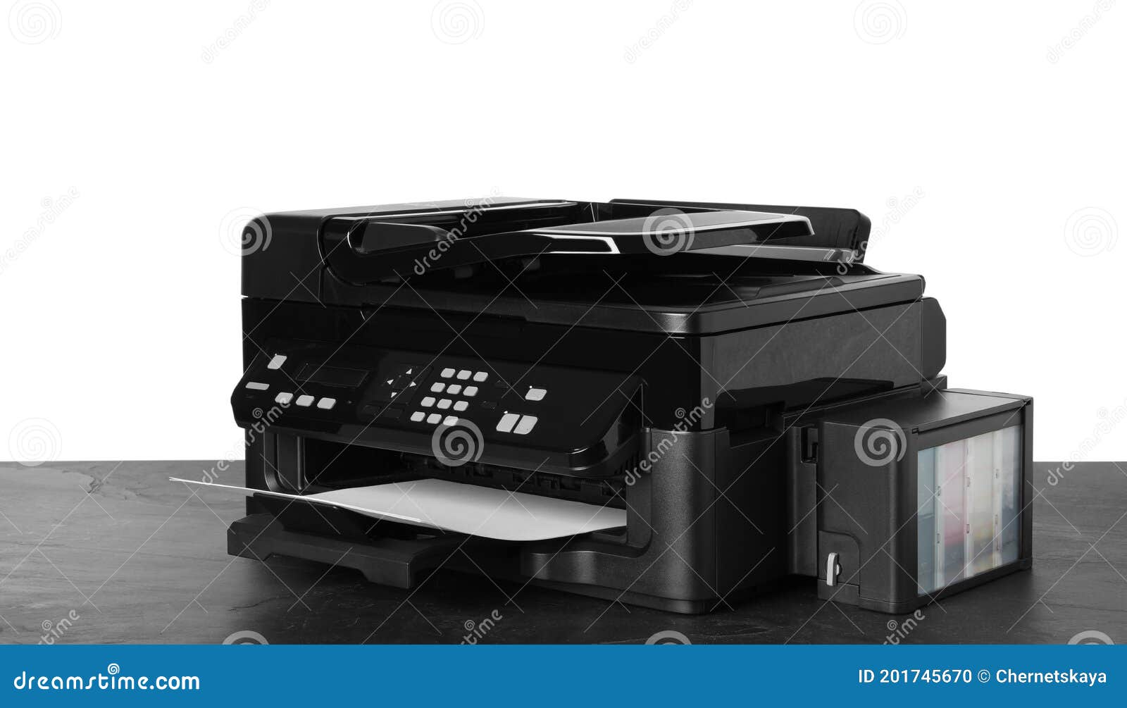 Nueva Impresora Multifuncional Moderna En La Mesa Gris Foto de archivo ...