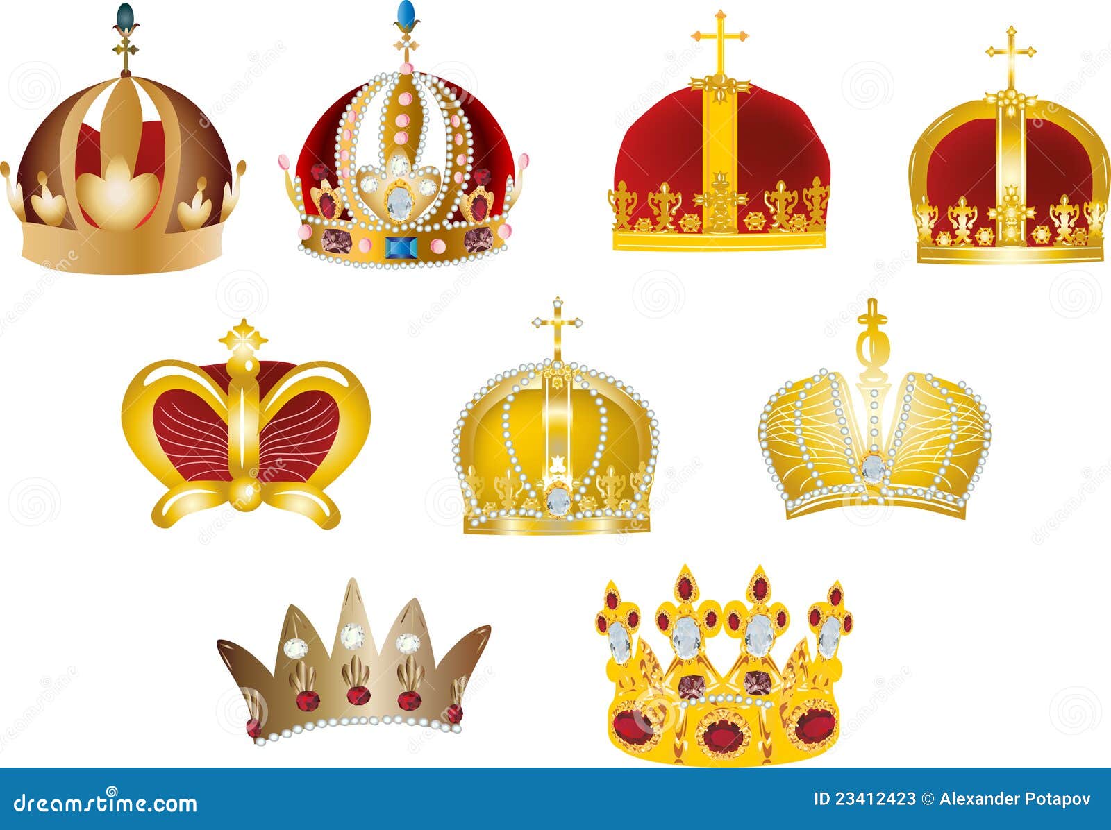 Nueve Coronas Del Oro Aisladas En Blanco Ilustración del Vector ...