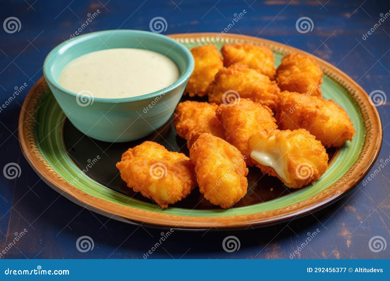 Nuggets with a Dollop of Mayo on a Teal Plate Stock Image - Image of ...