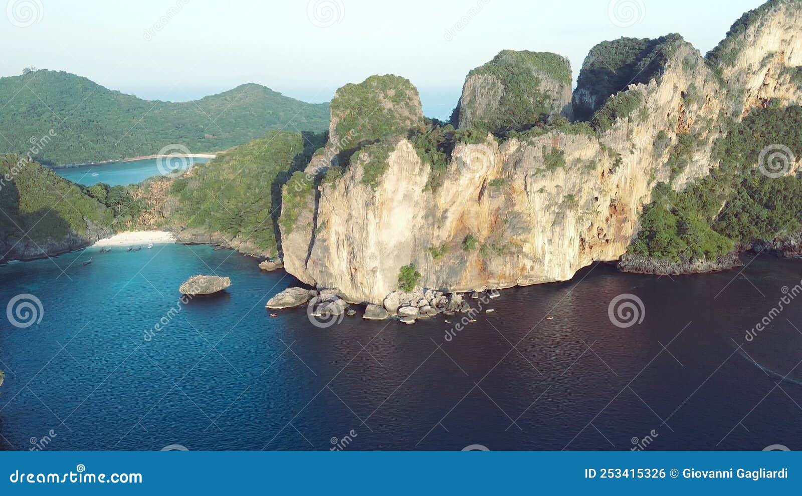 Nui Beach at Sunset Aerial View of Phi Phi Don Stock Footage - Video of ...