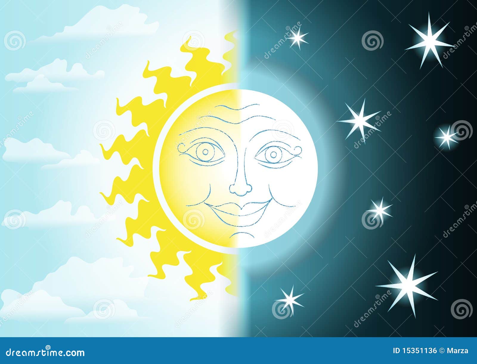 Nuit et jour illustration de vecteur. Illustration of heureux - 15351136