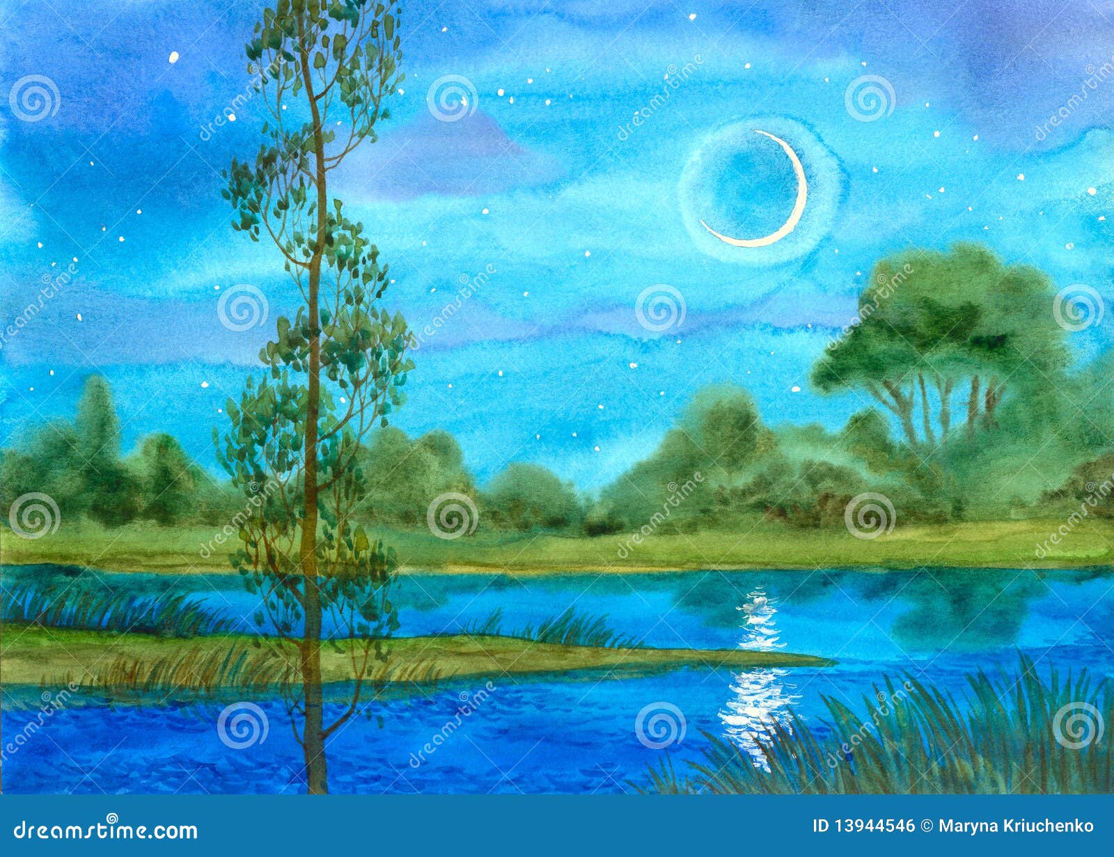 Nuit sur le fleuve illustration stock. Illustration du profondeur - 13944546