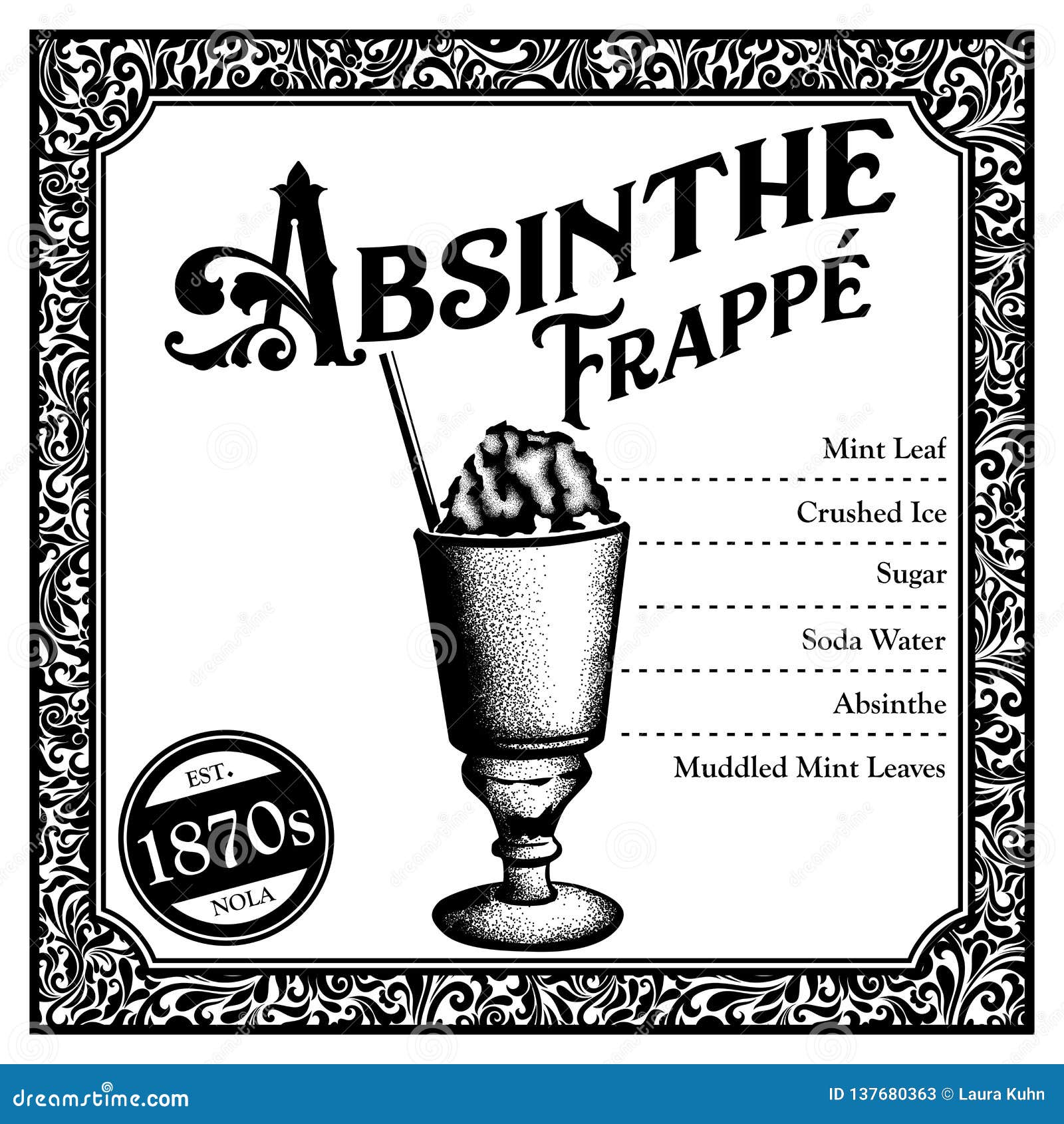 Historic New Orleans Cocktail the Absinthe Frappe Stock Illustration ...