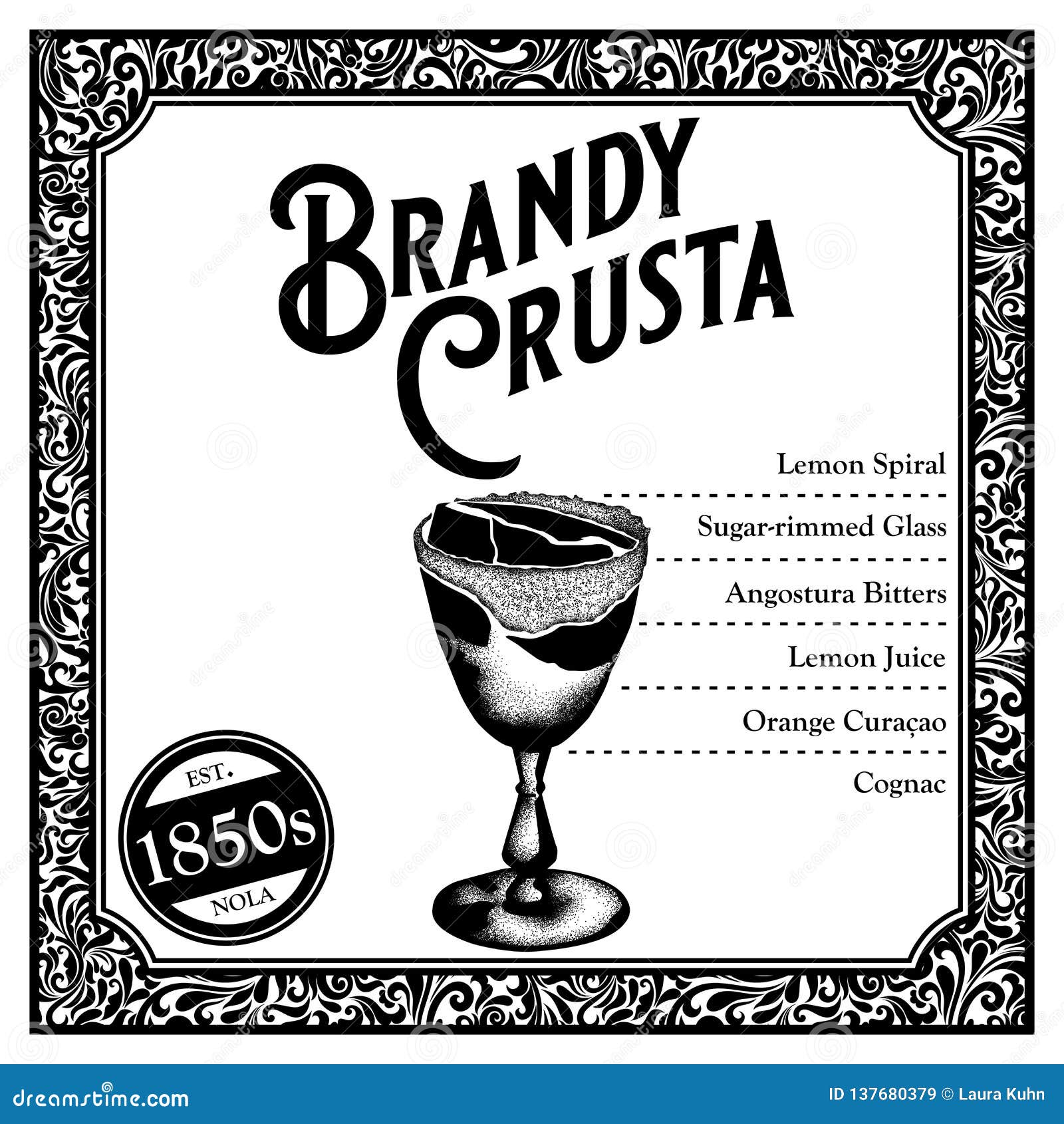 Historic New Orleans Cocktail the Brandy Crusta Stock Illustration ...