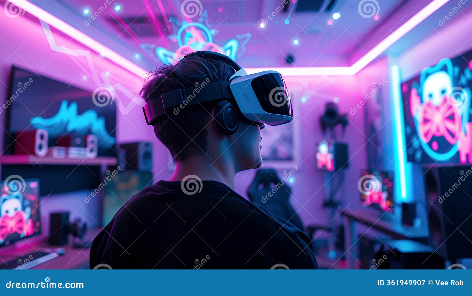 Cyberpunk Vibe, Neon, Smoke, Concrete In Empty Brick Room Stock Image ...
