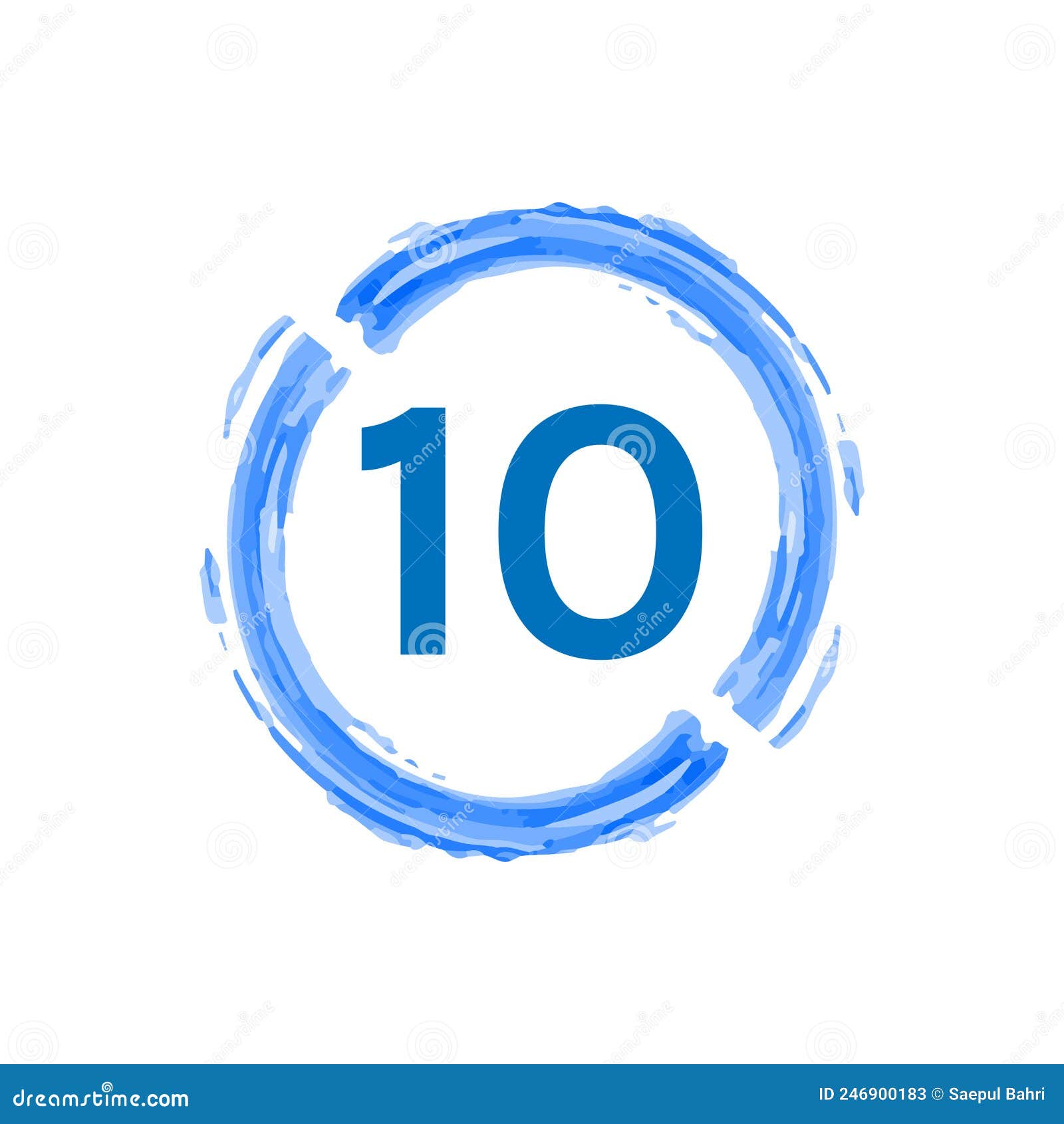 Number 10 in Watercolor Blue Circle on White Background. Stock Vector ...