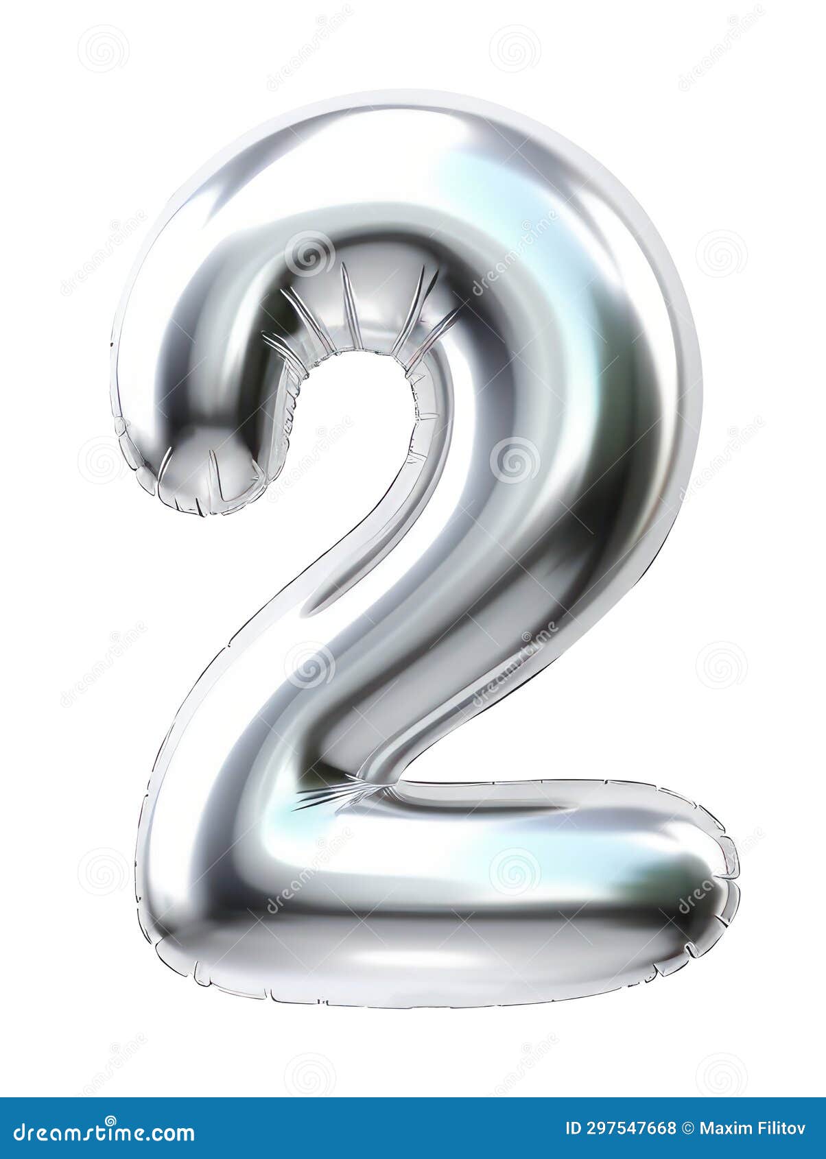 Number 2 Silver Balloon Isolated on Transparent Background. 3D Number ...