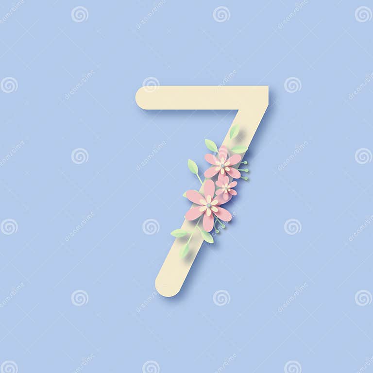 Flower Numbers Decorated with Flowers Elegant Numbers 7 with Botanical ...