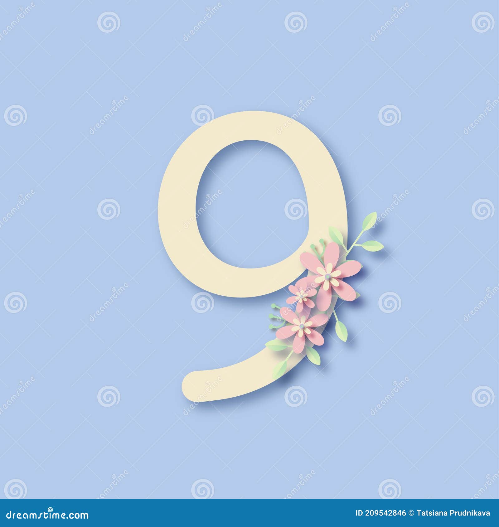Flower Numbers Decorated with Flowers Elegant Numbers 9 with Botanical ...
