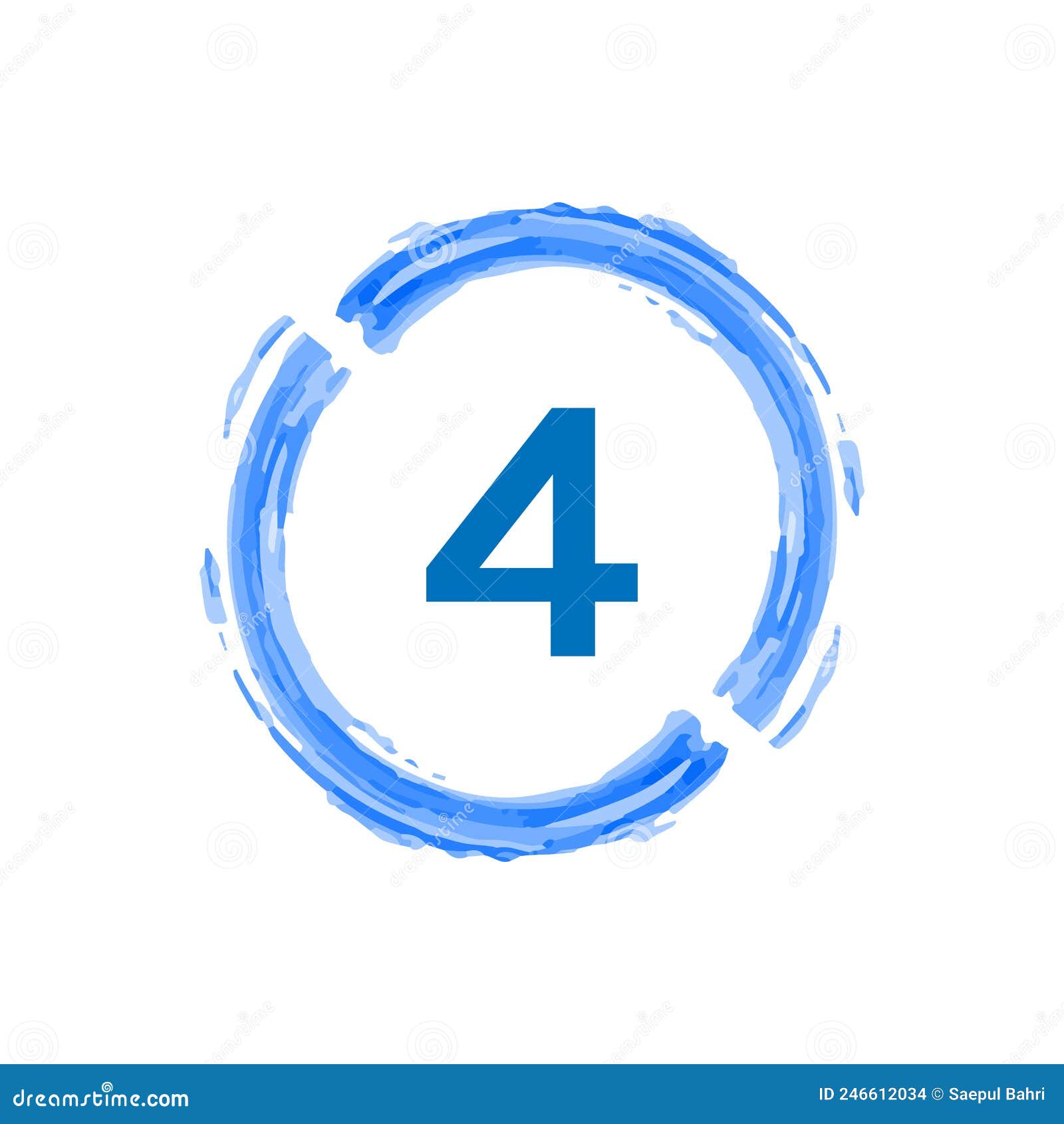 Number 4 in Watercolor Blue Circle on White Background. Stock Vector ...