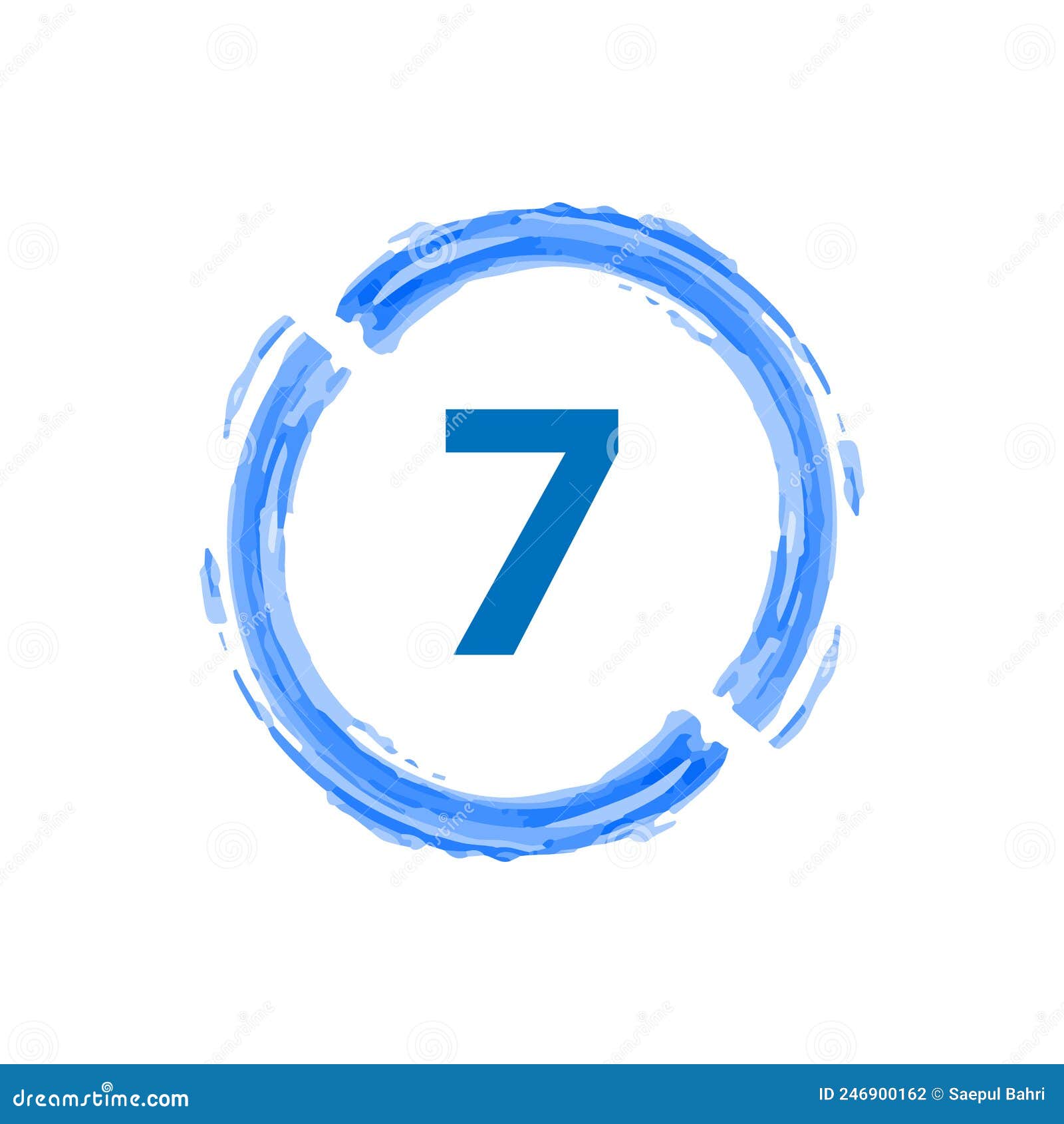 Number 7 in Watercolor Blue Circle on White Background. Stock Vector ...