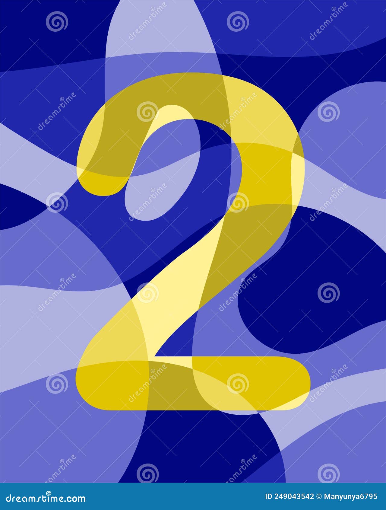Number 2 of Abstract Smooth Rounded Shapes. Contrasting Yellow Number ...