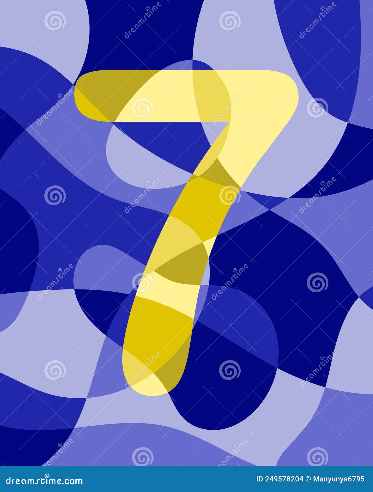 Number 7 of Abstract Smooth Rounded Shapes. Contrasting Yellow Number ...
