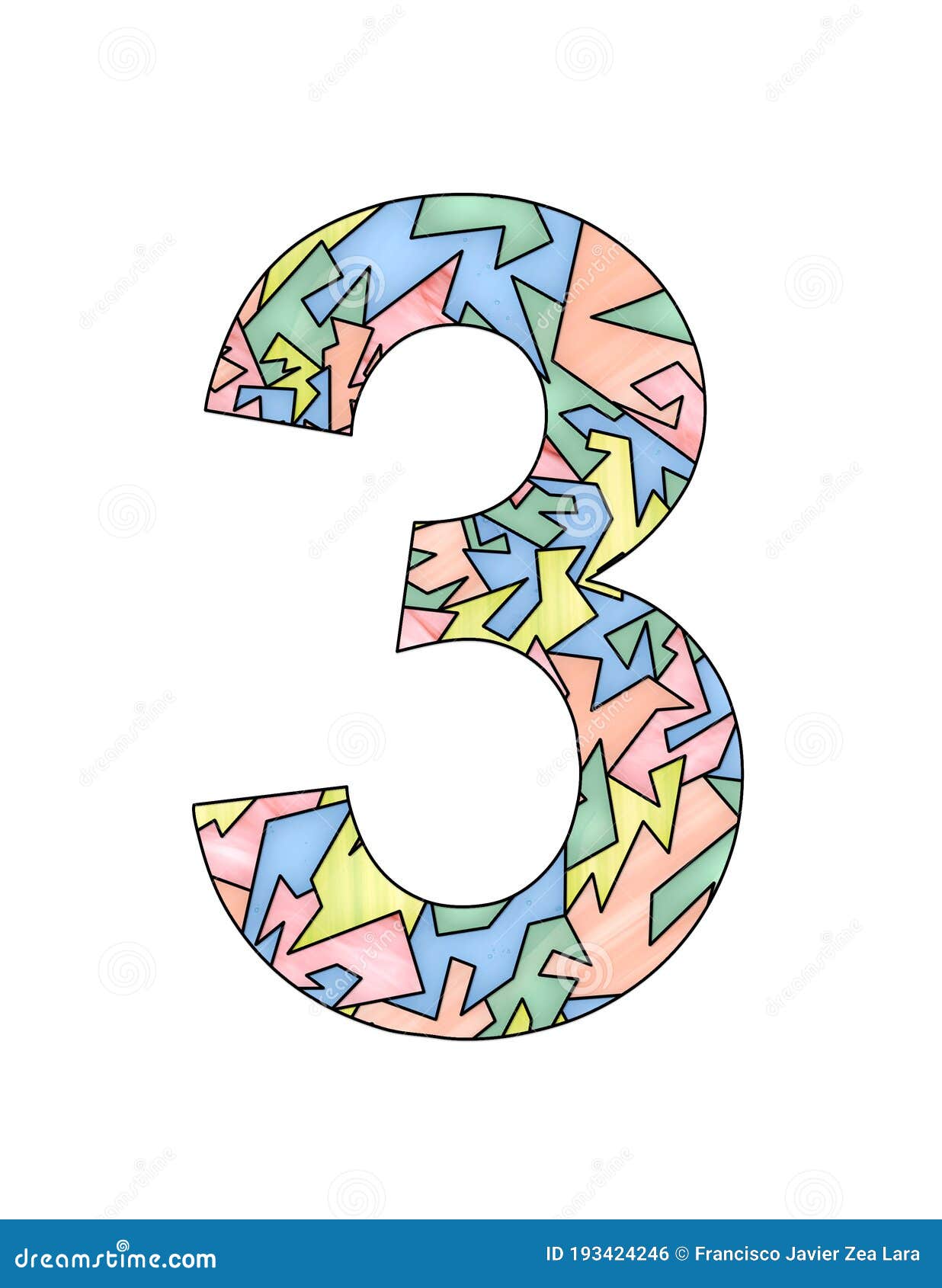 Number 3 for Ad Design or Text with Stained Glass Style Stock ...