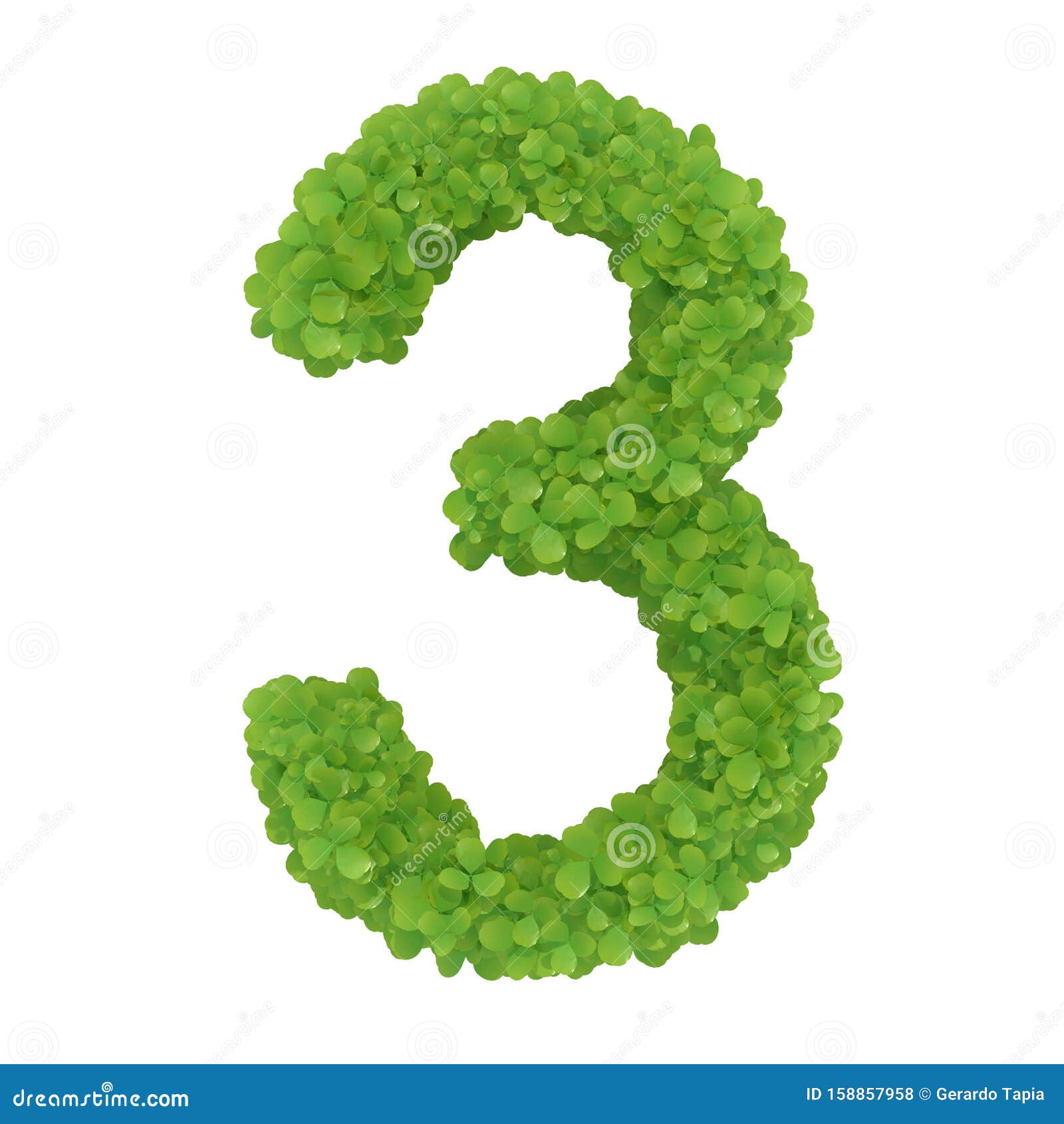 Number 3, Alphabet of Green Leaves- 3D Illustration Stock Illustration ...