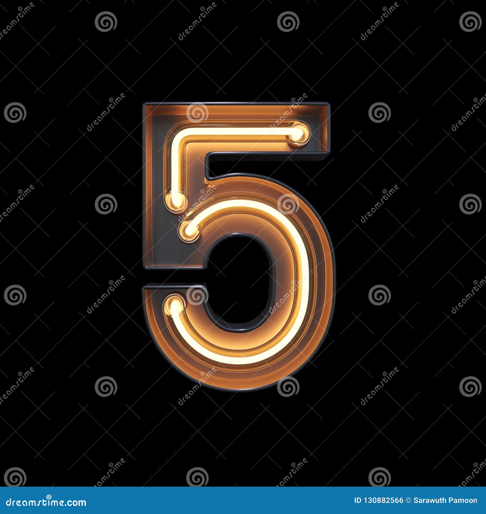 Number 5, Alphabet Made from Neon Light with Clipping Path Stock ...