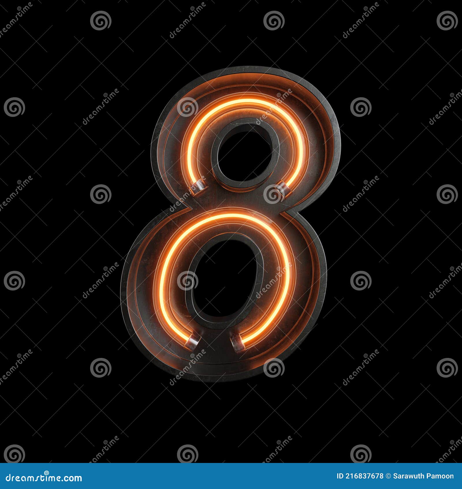Number 8, Alphabet Made from Neon Light with Clipping Path Stock ...