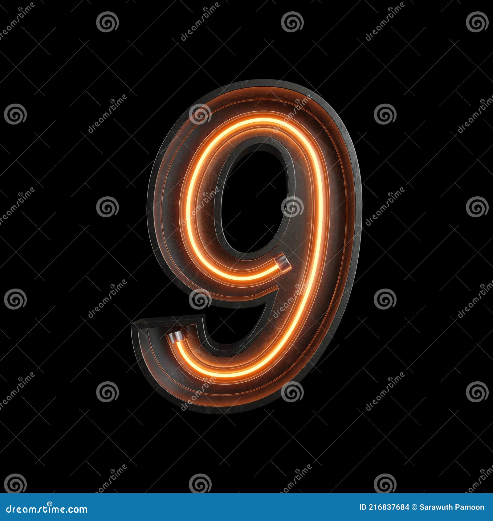 Number 9, Alphabet Made from Neon Light with Clipping Path Stock ...