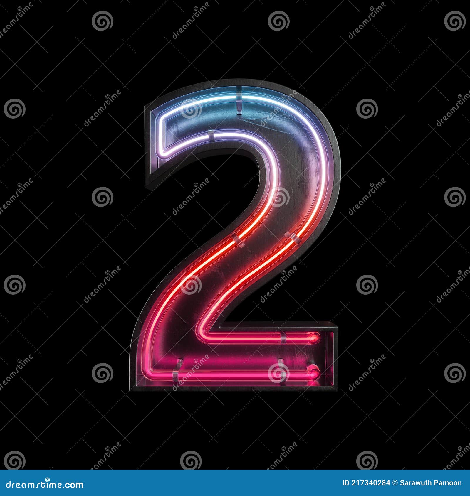 Number 2, Alphabet Made from Neon Light with Clipping Path Stock ...