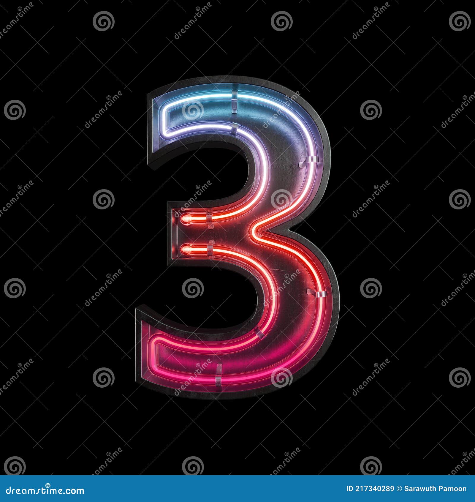 Number 3, Alphabet Made from Neon Light with Clipping Path Stock ...