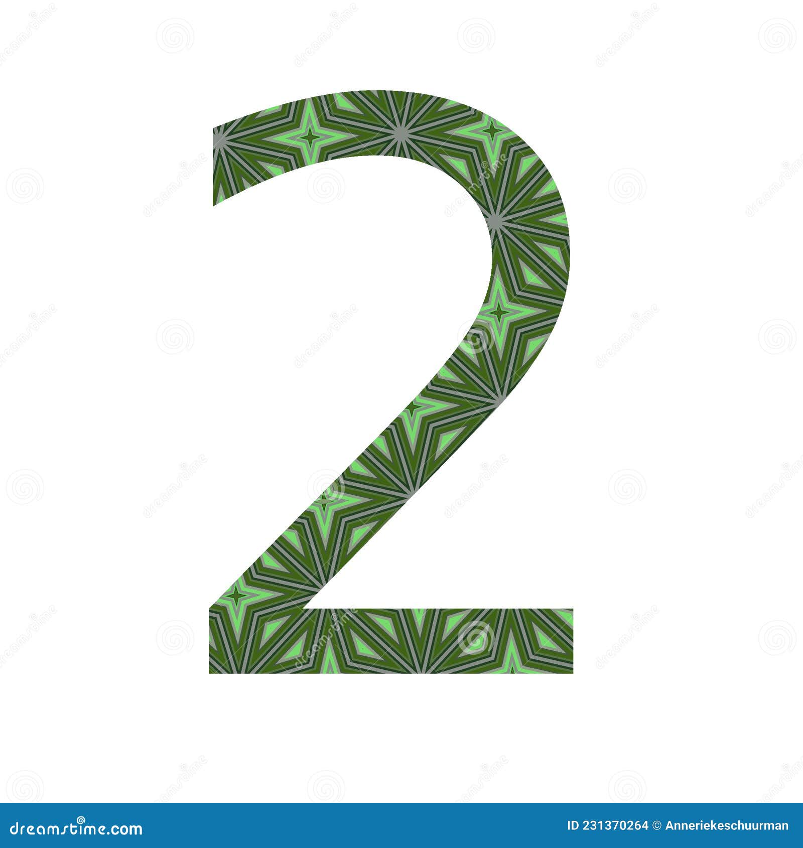 Number 2 of the Alphabet Made with a Pattern of Green Stars Stock ...