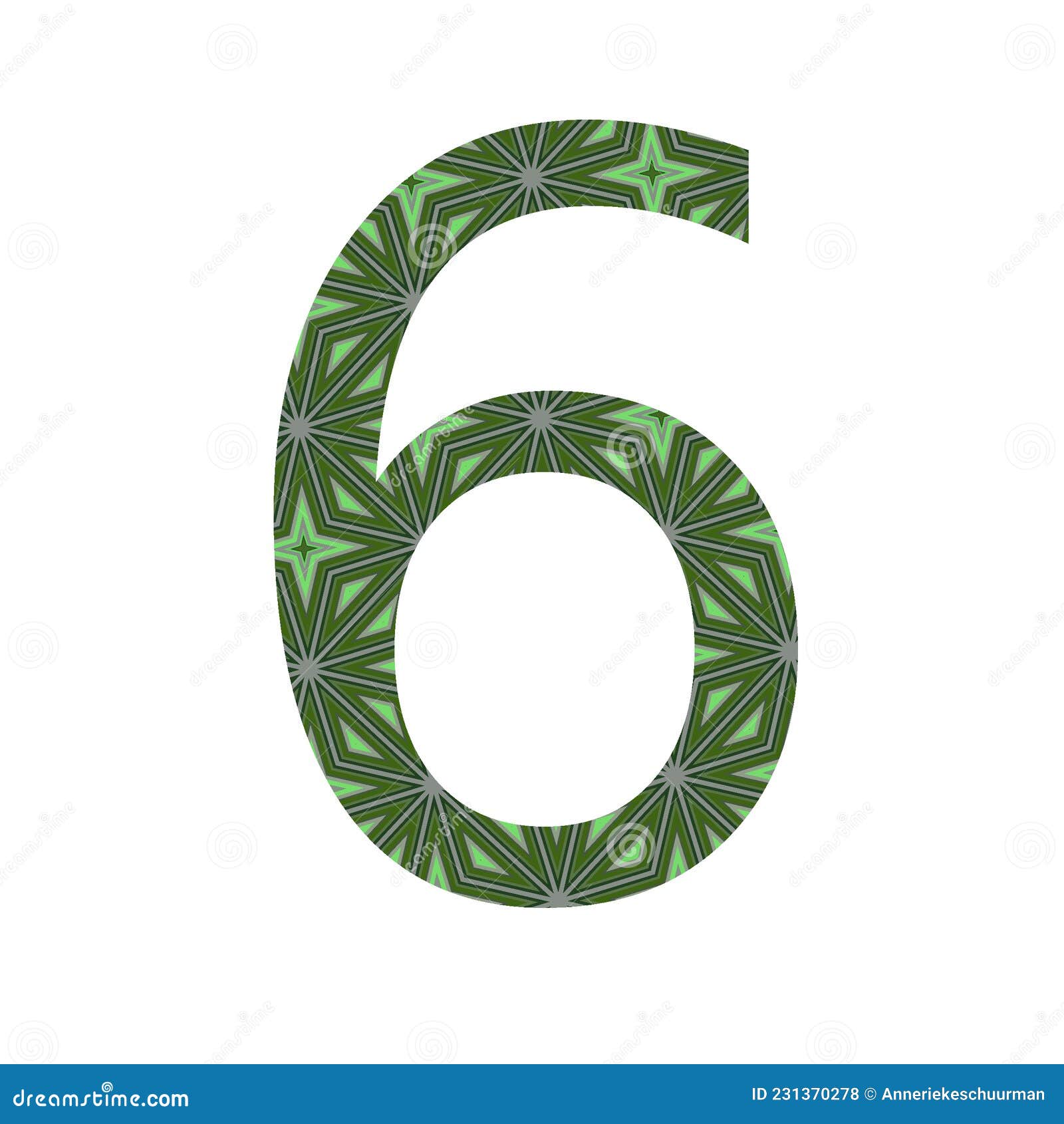 Number 6 of the Alphabet Made with a Pattern of Green Stars Stock ...