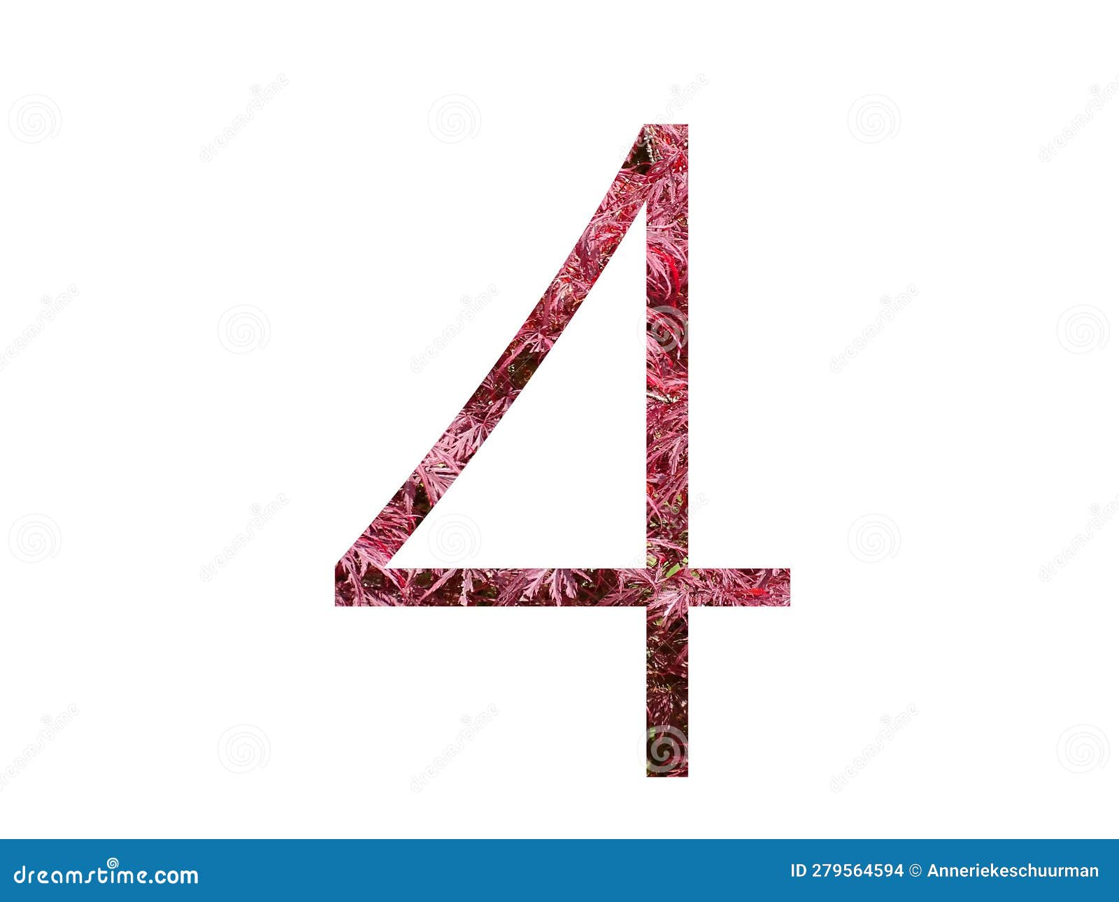 Number 4 of the Alphabet Made with Red Leaves of a Tree Stock ...