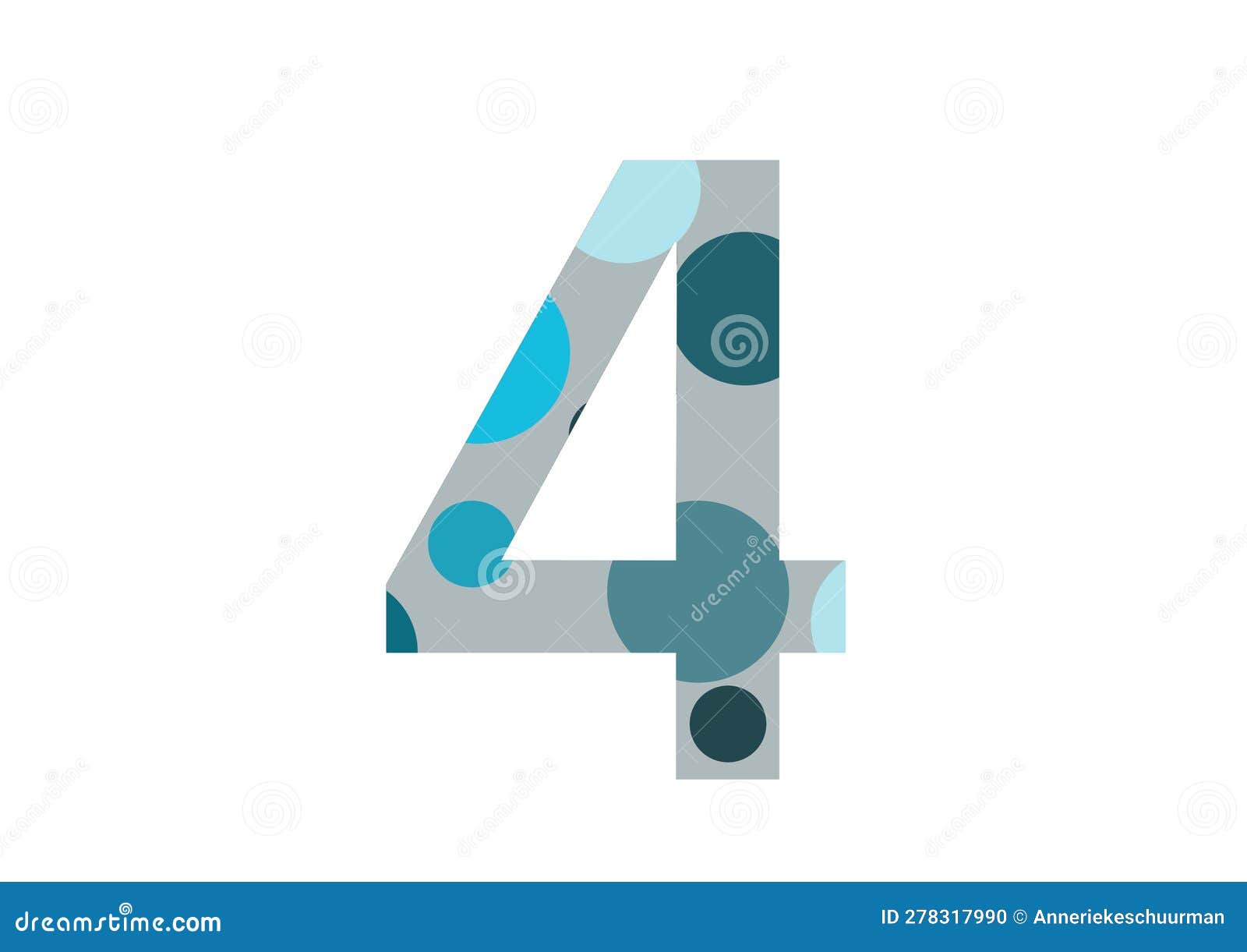 Number 4 of the Alphabet Made with Several Blue Dots and a Gray ...