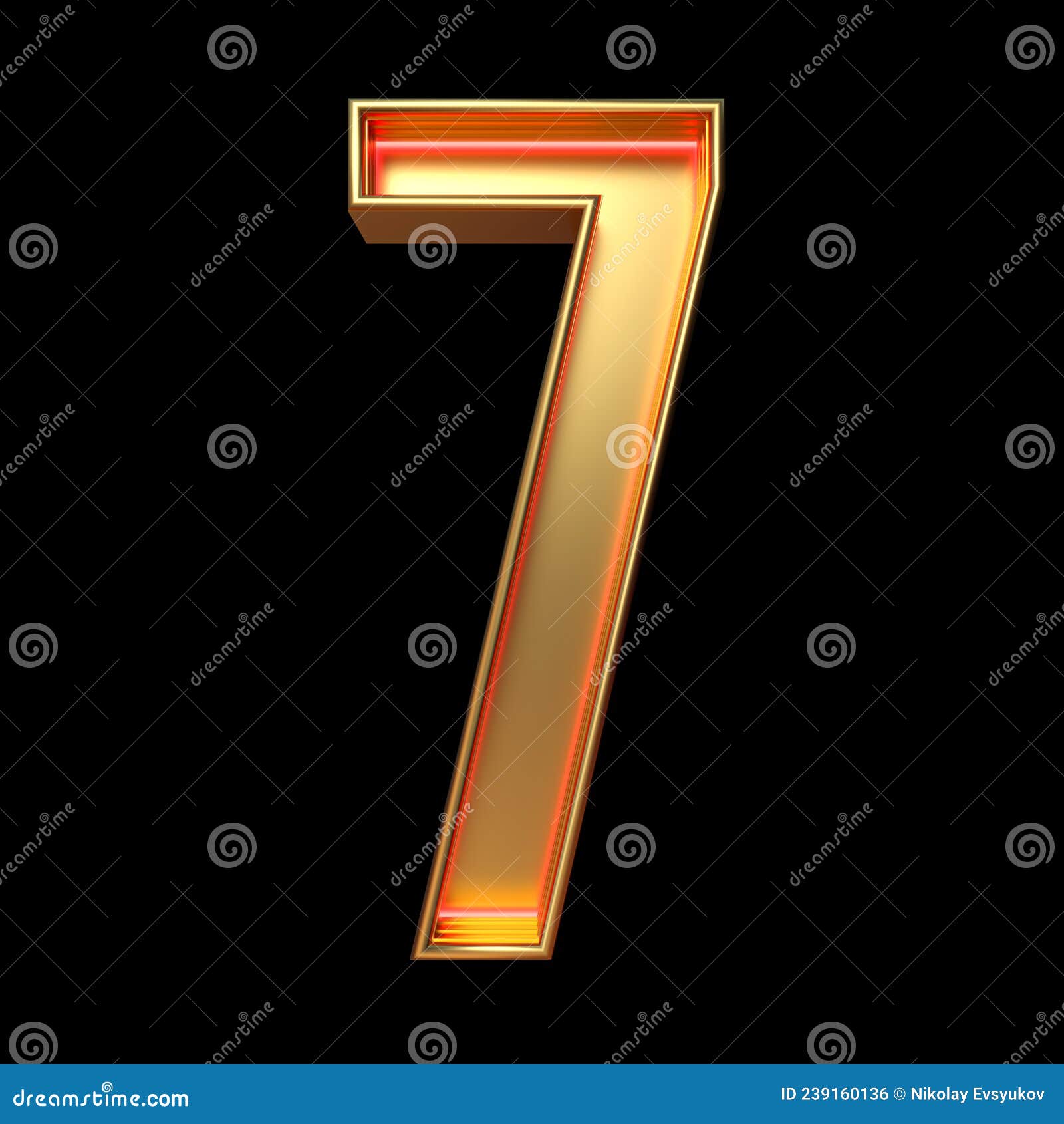 Number 7, Alphabet. Retro 3d Number Isolated on a Black Background with ...