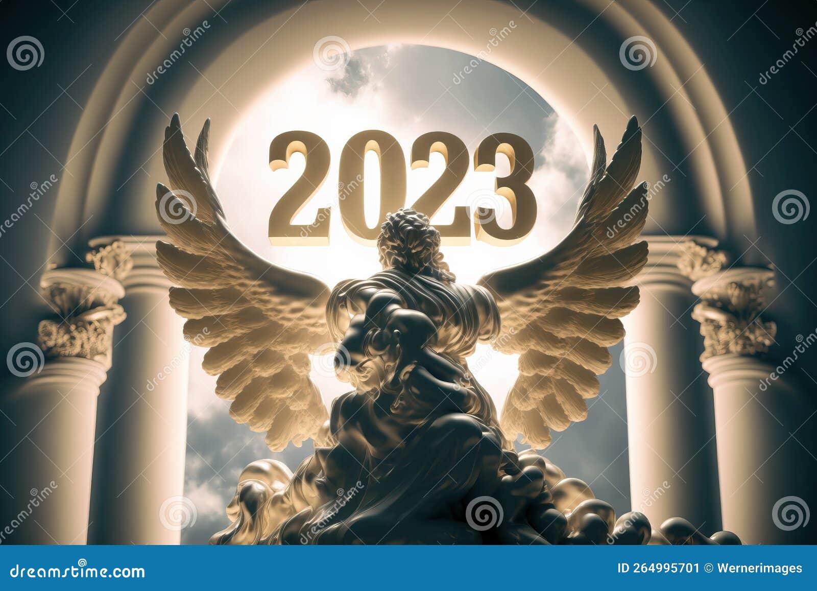 Number 2023 with Angel and Pillars and Heaven Stock Illustration ...