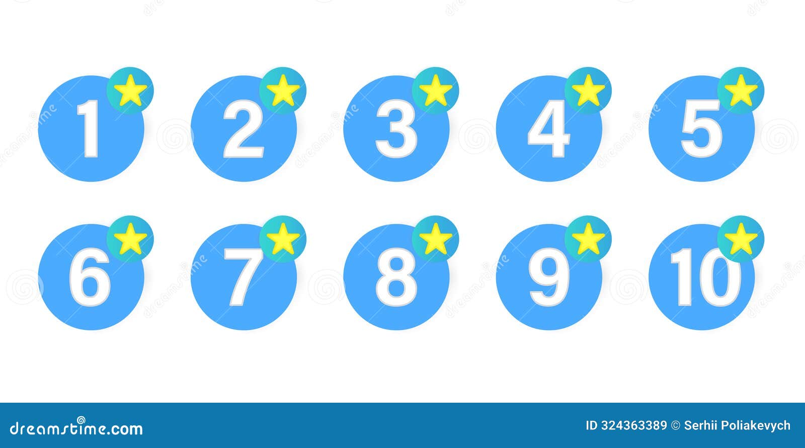 Number Badges Set. Blue Circles. Yellow Star Accent. Vector ...