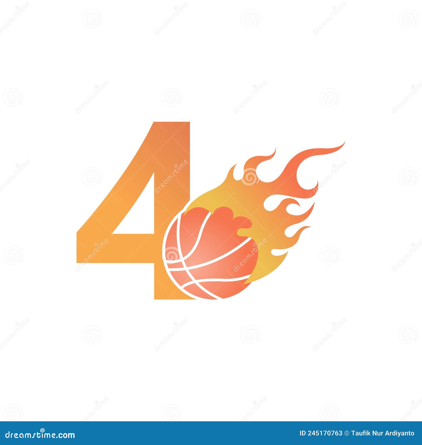 Number 4 with Basketball Ball on Fire Illustration Stock Vector ...