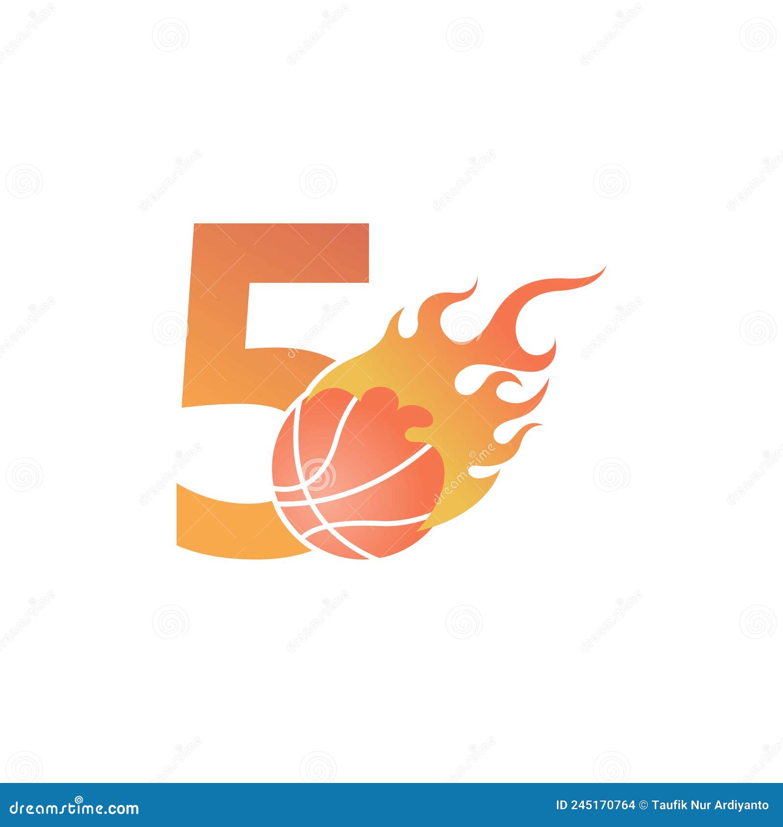 Number 5 with Basketball Ball on Fire Illustration Stock Vector ...