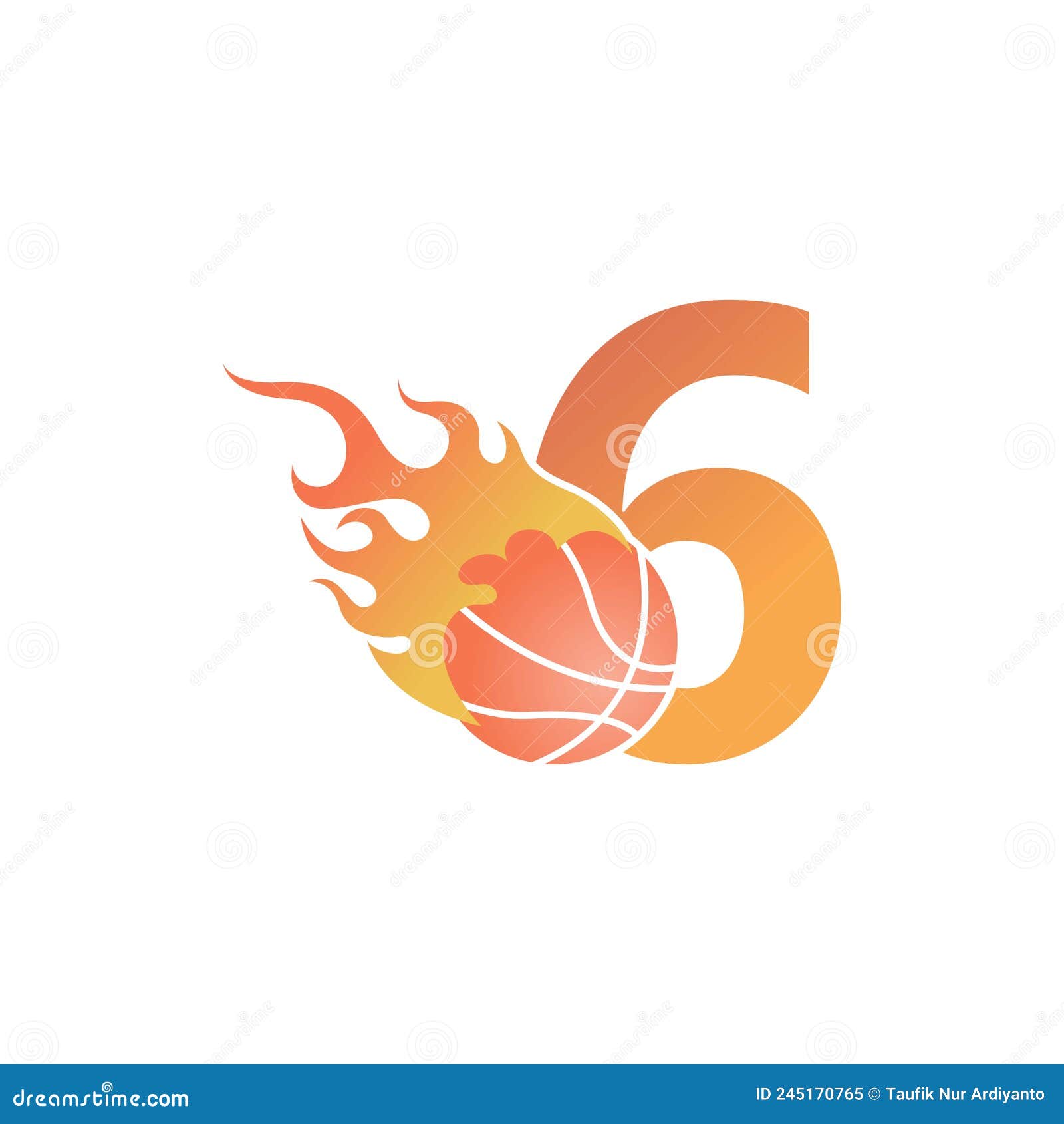 Number 6 with Basketball Ball on Fire Illustration Stock Vector ...