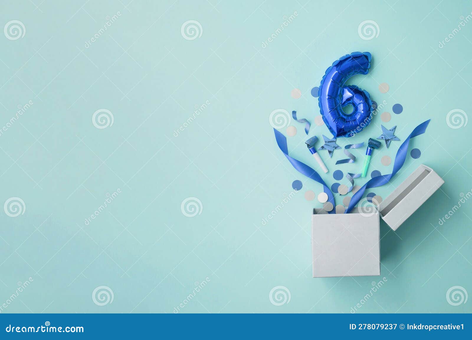 Number 6 Birthday Balloon Celebration Gift Box Lay Flat Explosion Stock ...