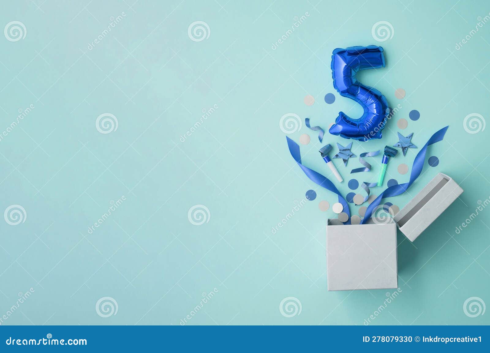 Number 5 Birthday Balloon Celebration Gift Box Lay Flat Explosion Stock ...