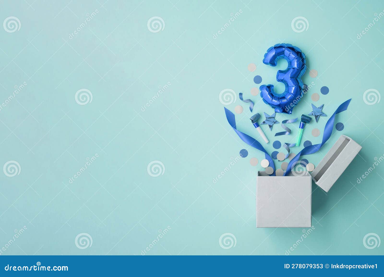 Number 3 Birthday Balloon Celebration Gift Box Lay Flat Explosion Stock ...