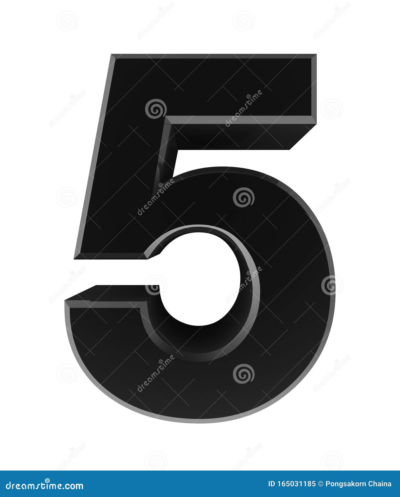 Number 5 Black Color Isolated on White Background 3D Rendering Stock ...