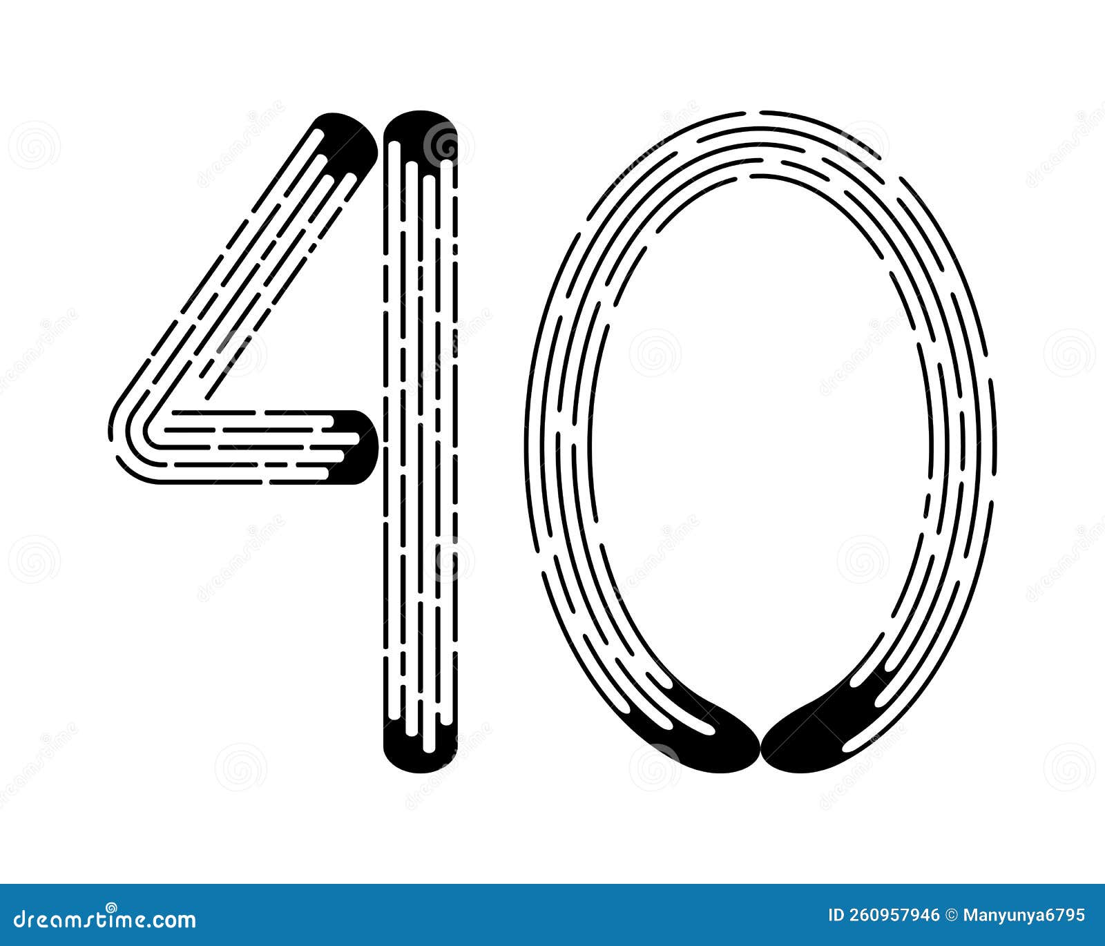 Number 40 from Black Dotted Lines Isolated on White Background. Design ...