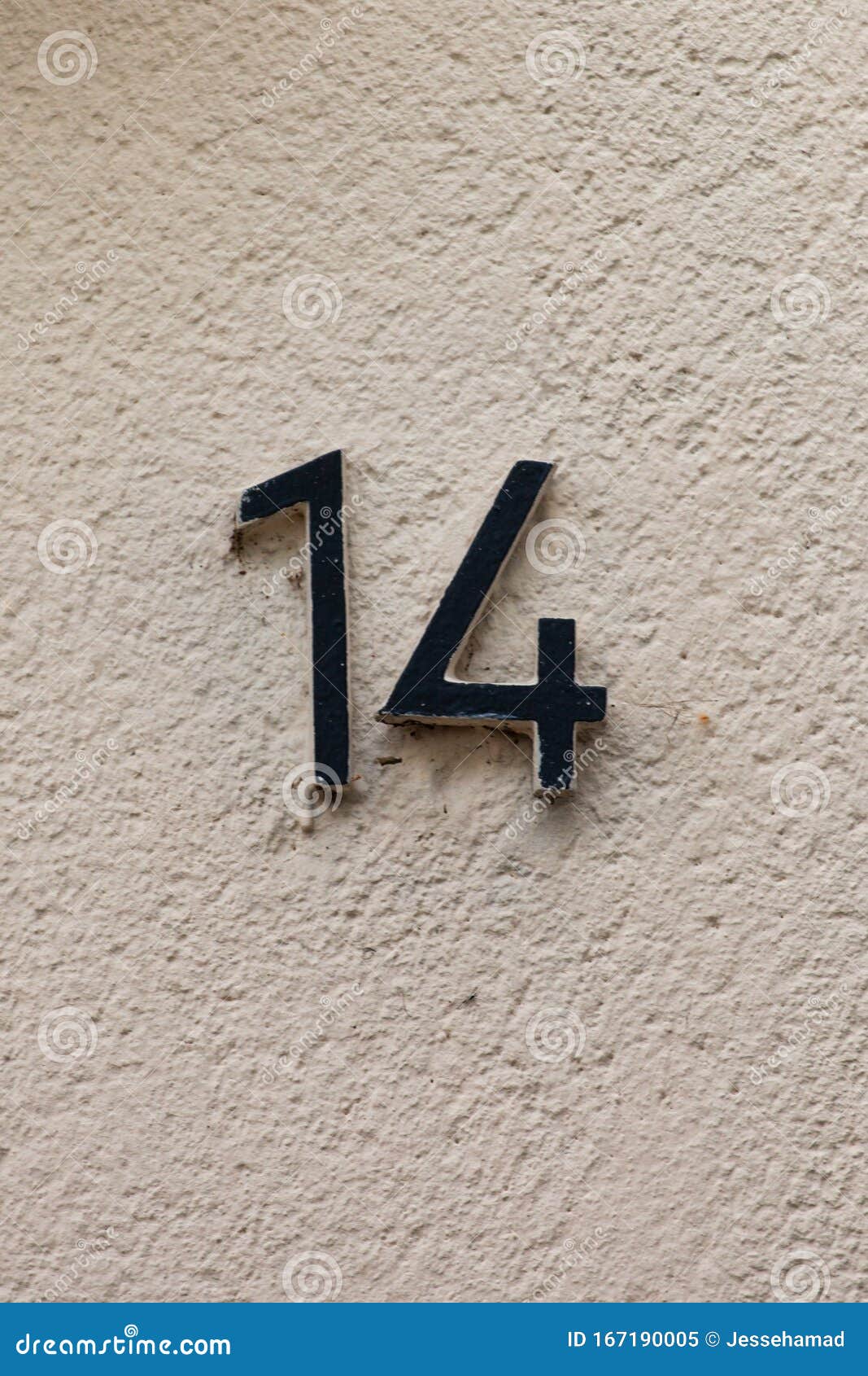 Number 14 Black House Number on White Wall Stock Image - Image of ...
