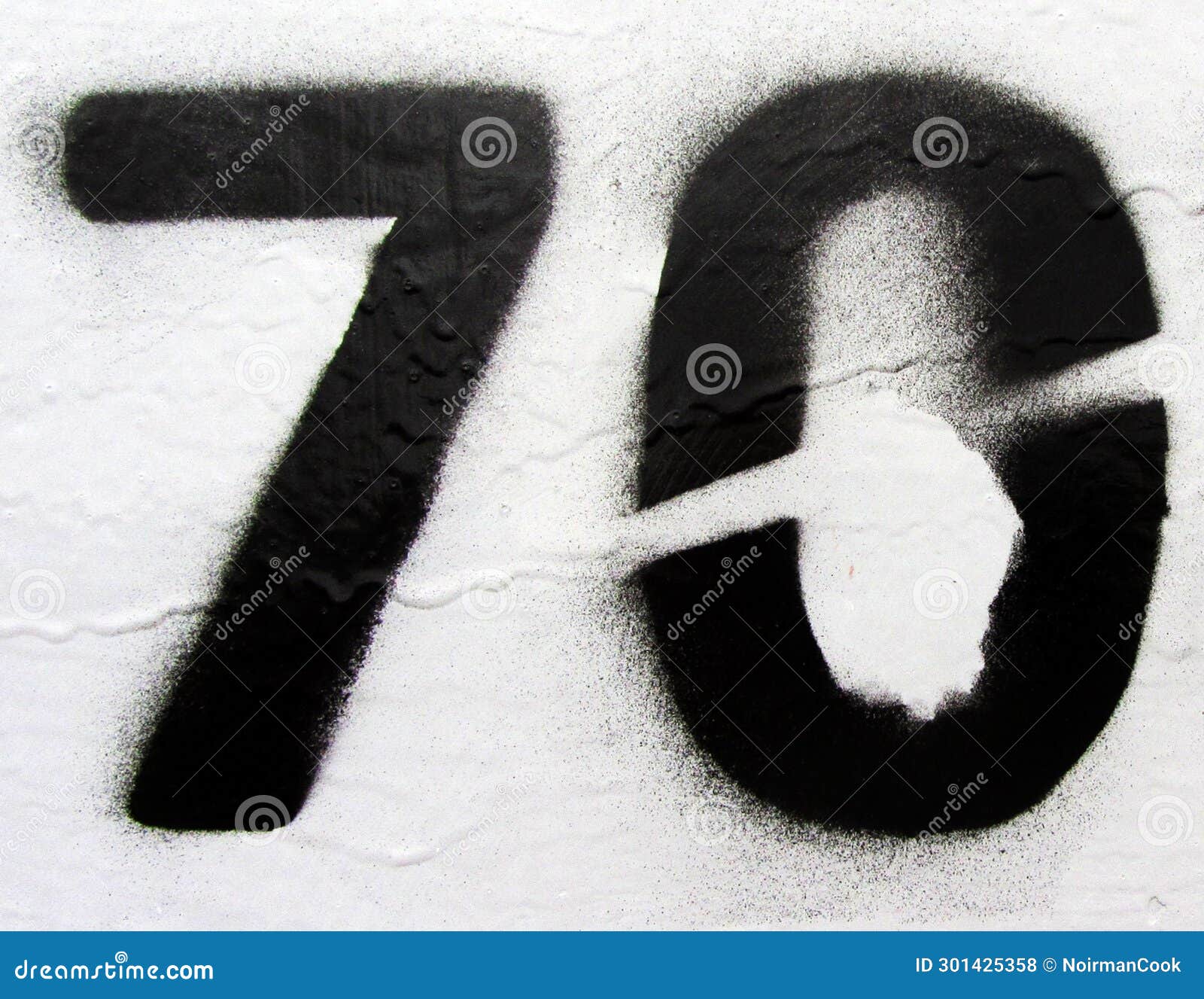 Number 70 Black Sprayed Digit on Rust Painted White Metal Surface Stock ...