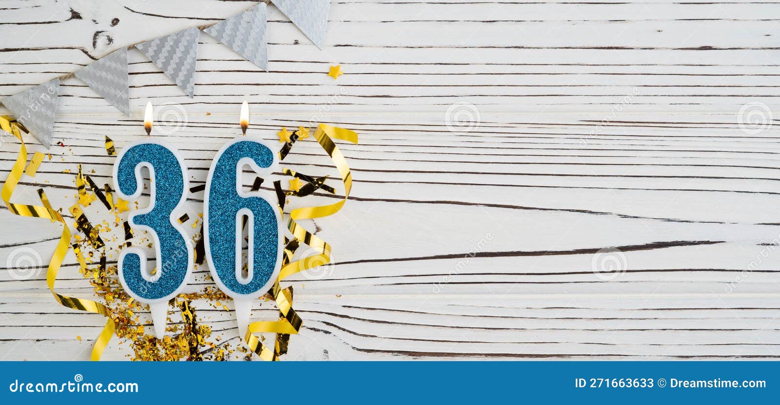 Number 36 Blue Celebration Candle On White Wooden Background Happy