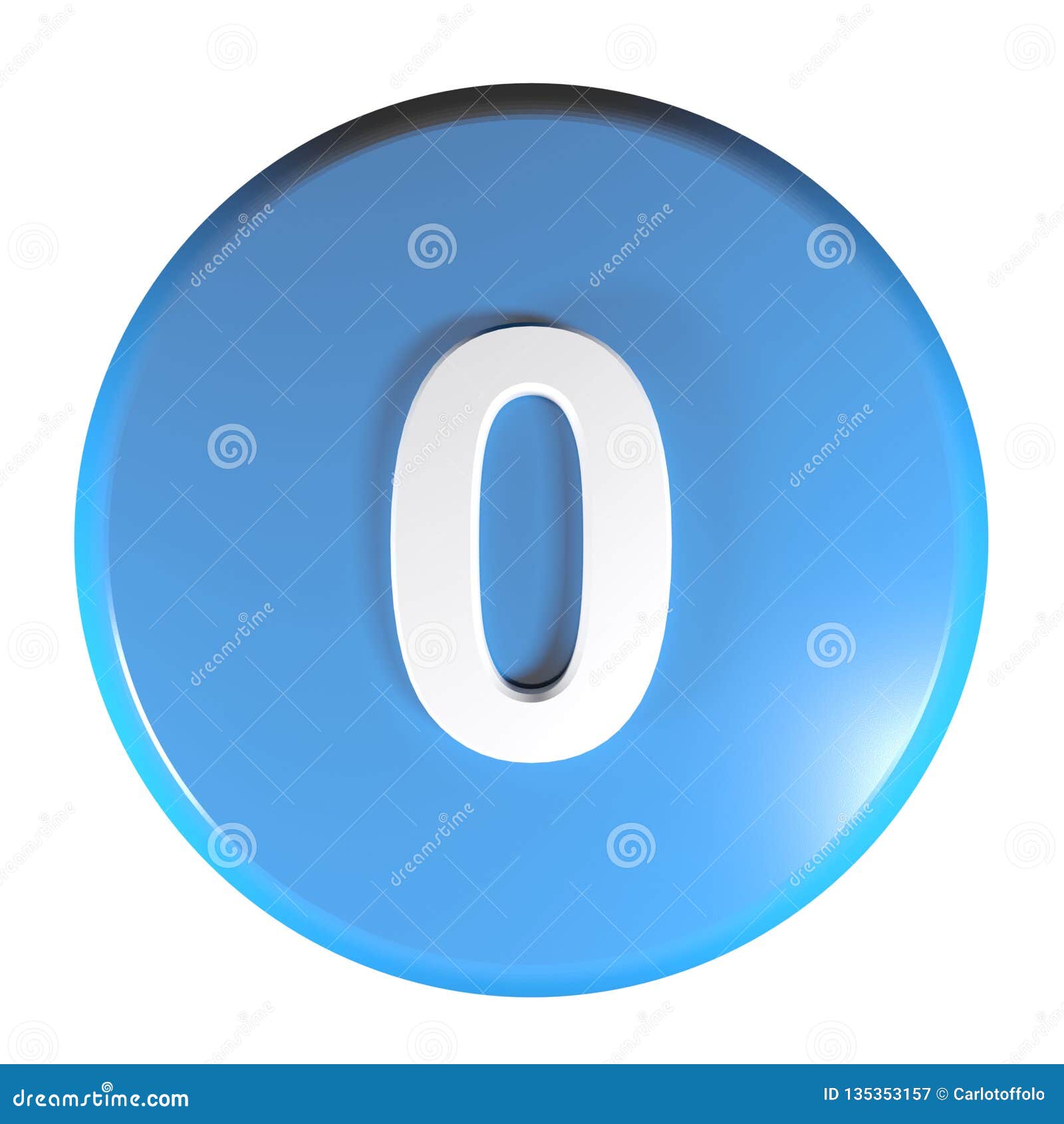 Number 0 Blue Circle Push Button - 3D Rendering Illustration Stock ...