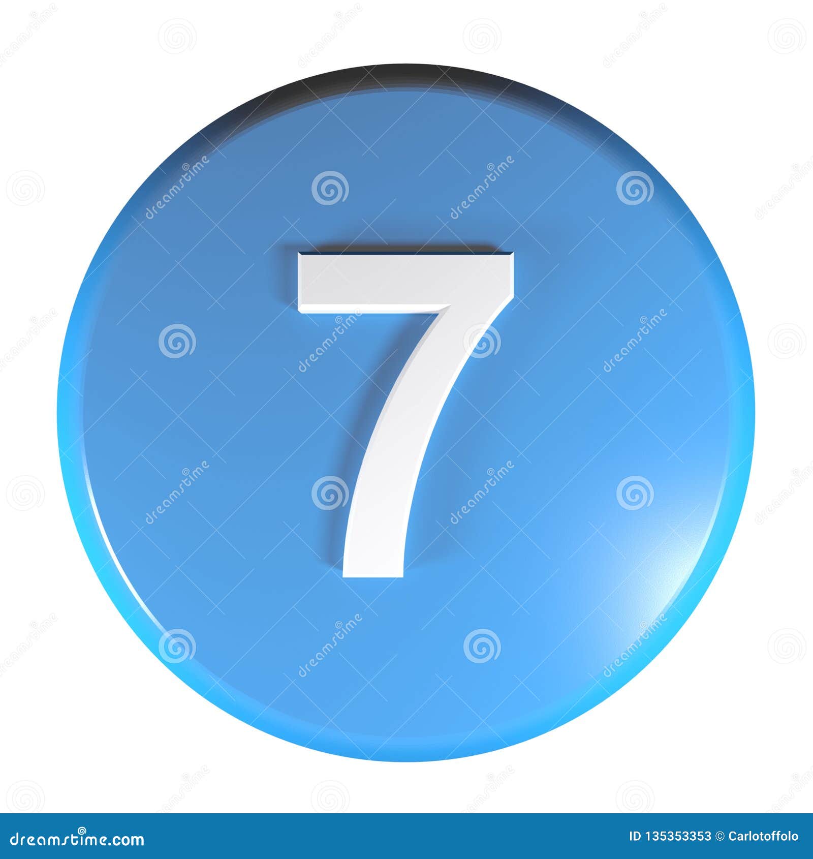 Number 7 Blue Circle Push Button - 3D Rendering Illustration Stock ...