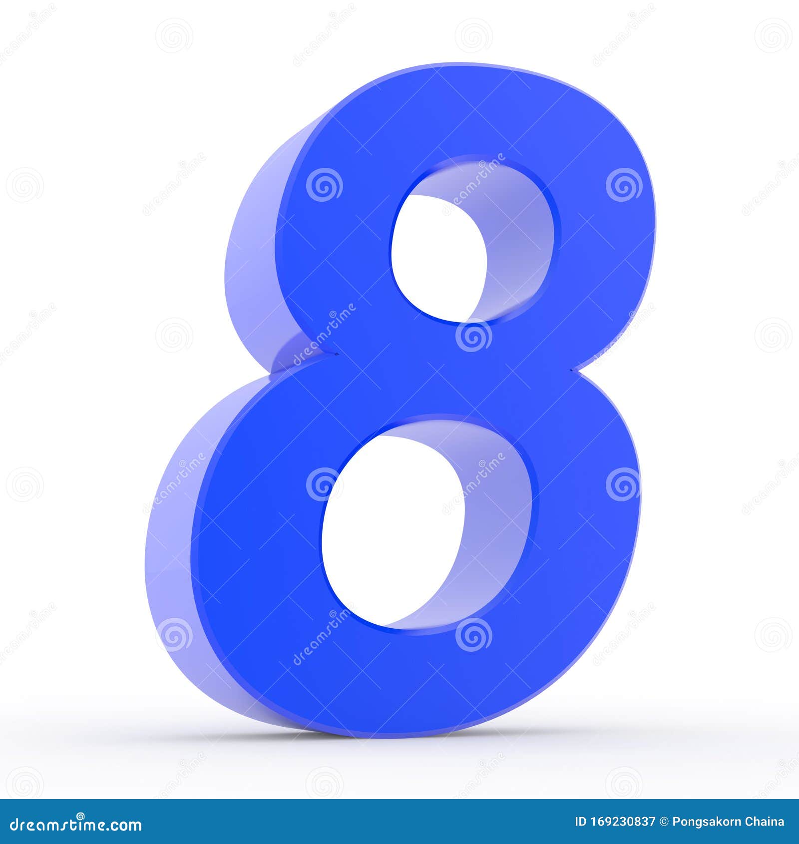 Number 8 Blue Collection on White Background Illustration 3D Rendering ...