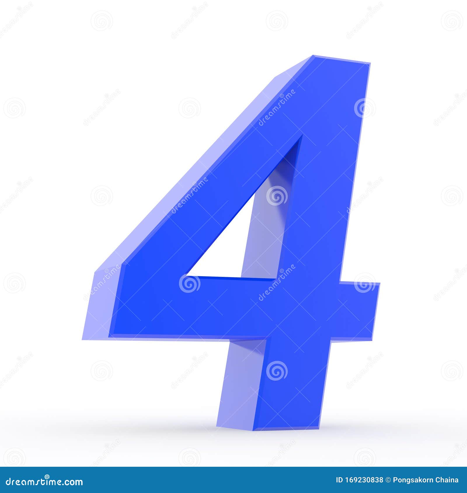 Number 4 Blue Collection on White Background Illustration 3D Rendering ...