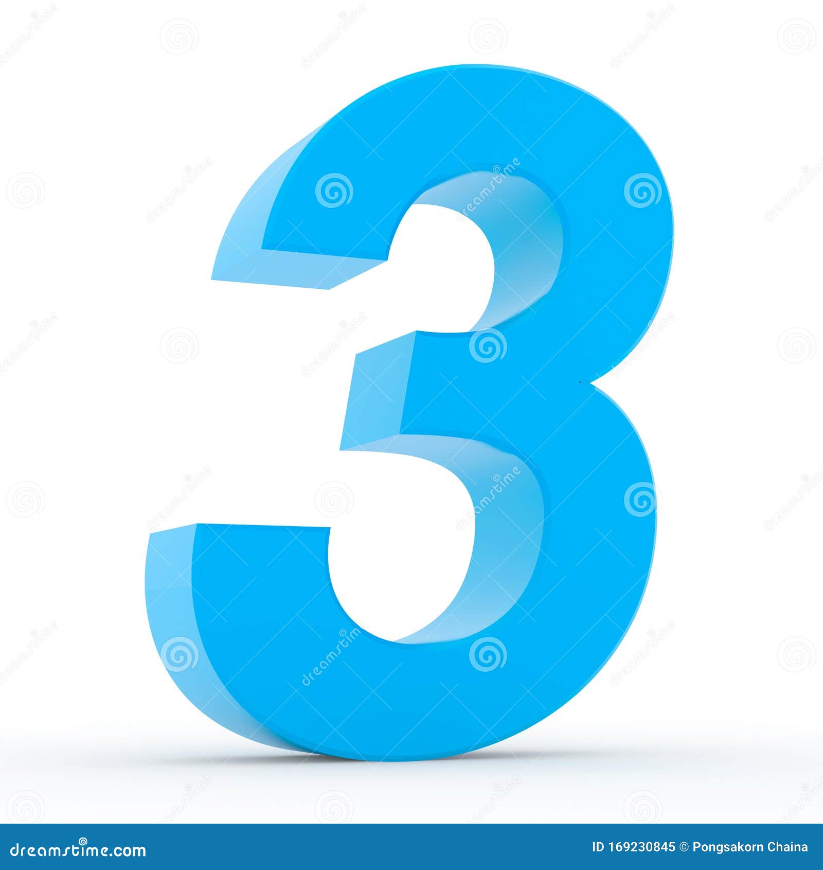 Number 3 Blue Collection on White Background Illustration 3D Rendering ...