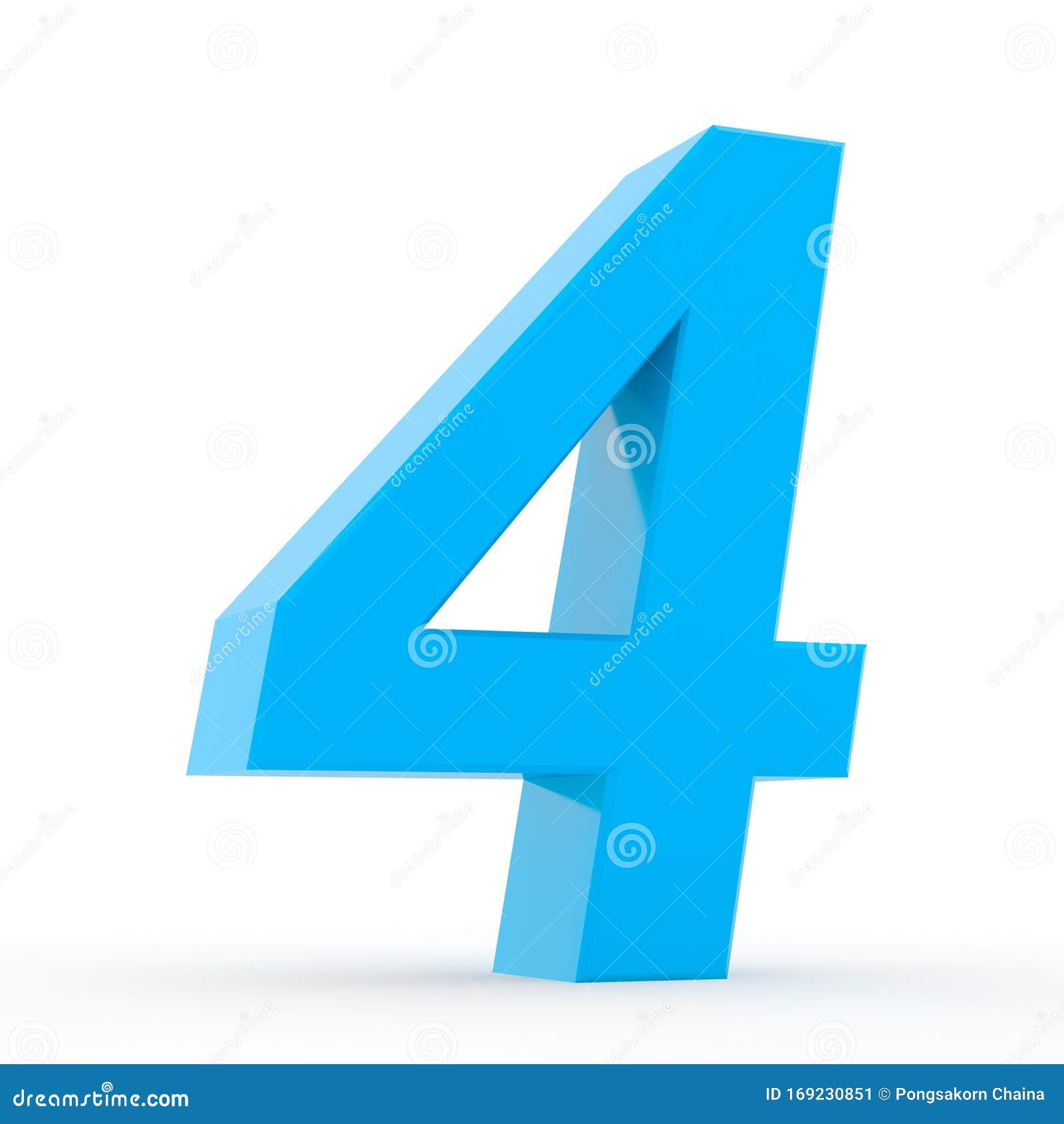 Number 4 Blue Collection on White Background Illustration 3D Rendering ...