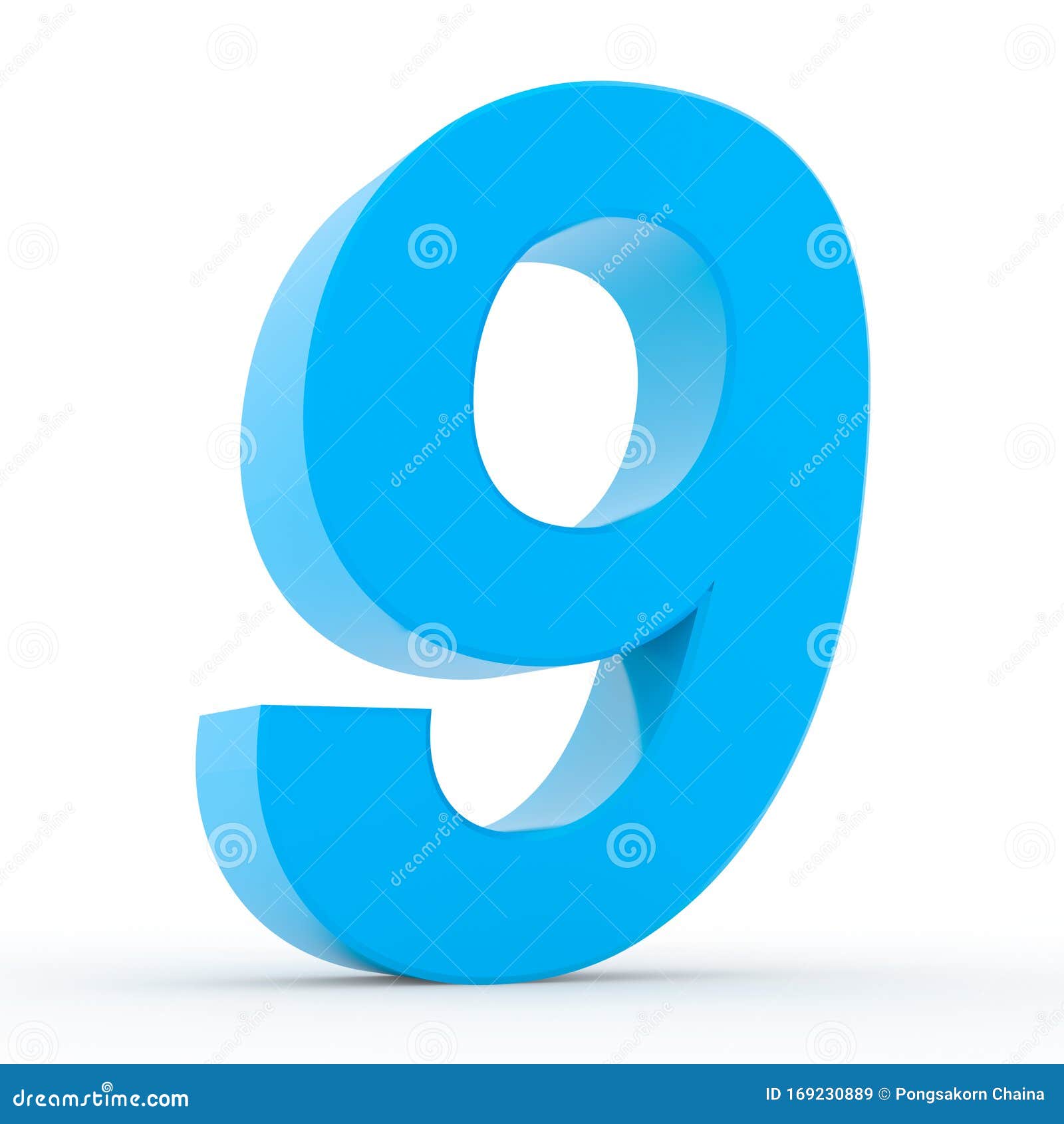 Number 9 Blue Collection on White Background Illustration 3D Rendering ...