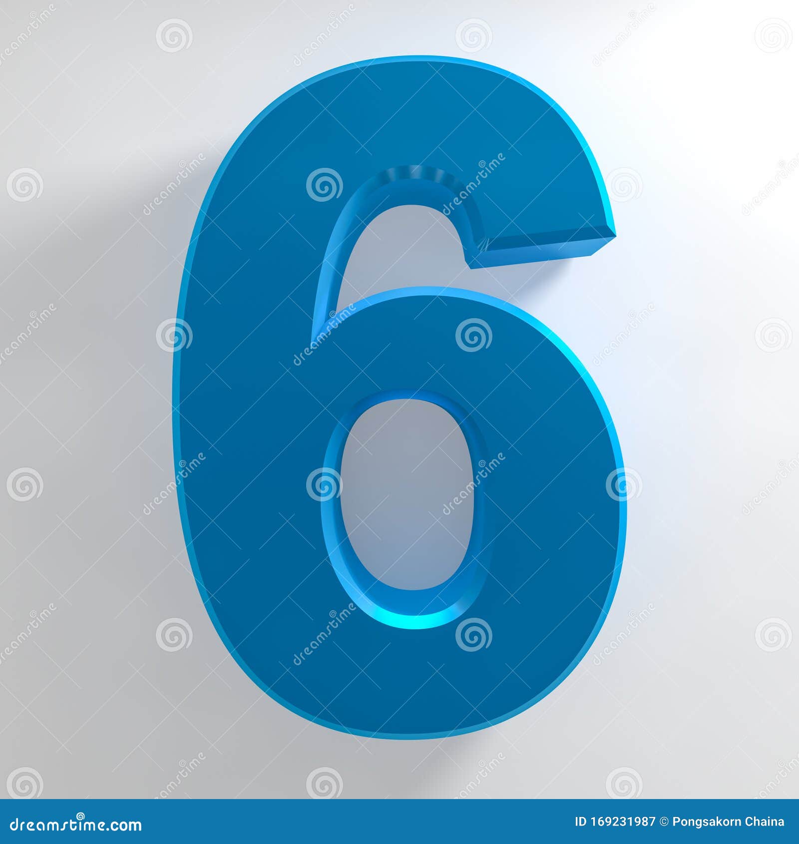 Number 6 Blue Color Collection on White Background Illustration 3D ...